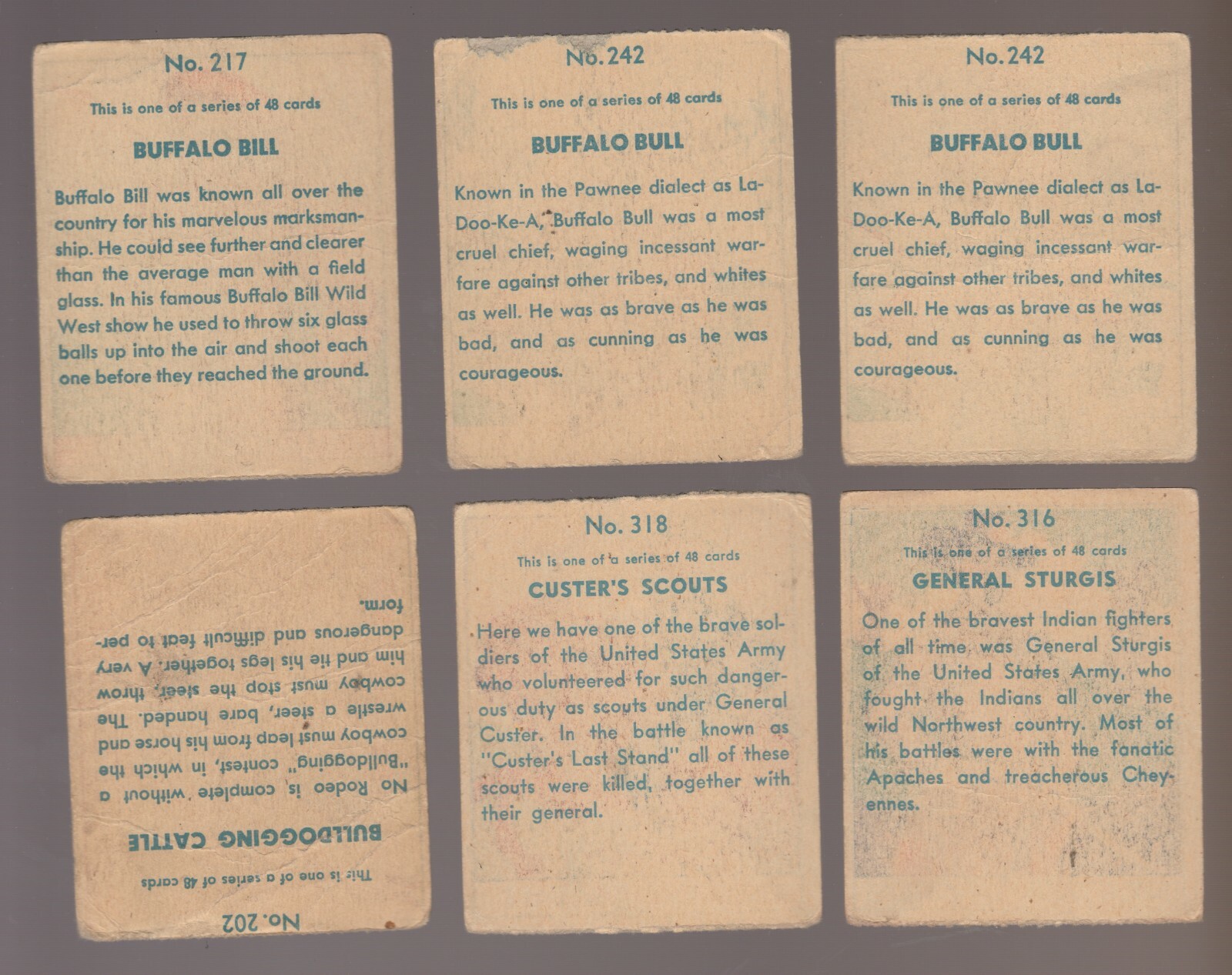 1930's AMERICAN HISTORY Trading Card LOT of 6 Grade 1.5/2.5 Custer ...