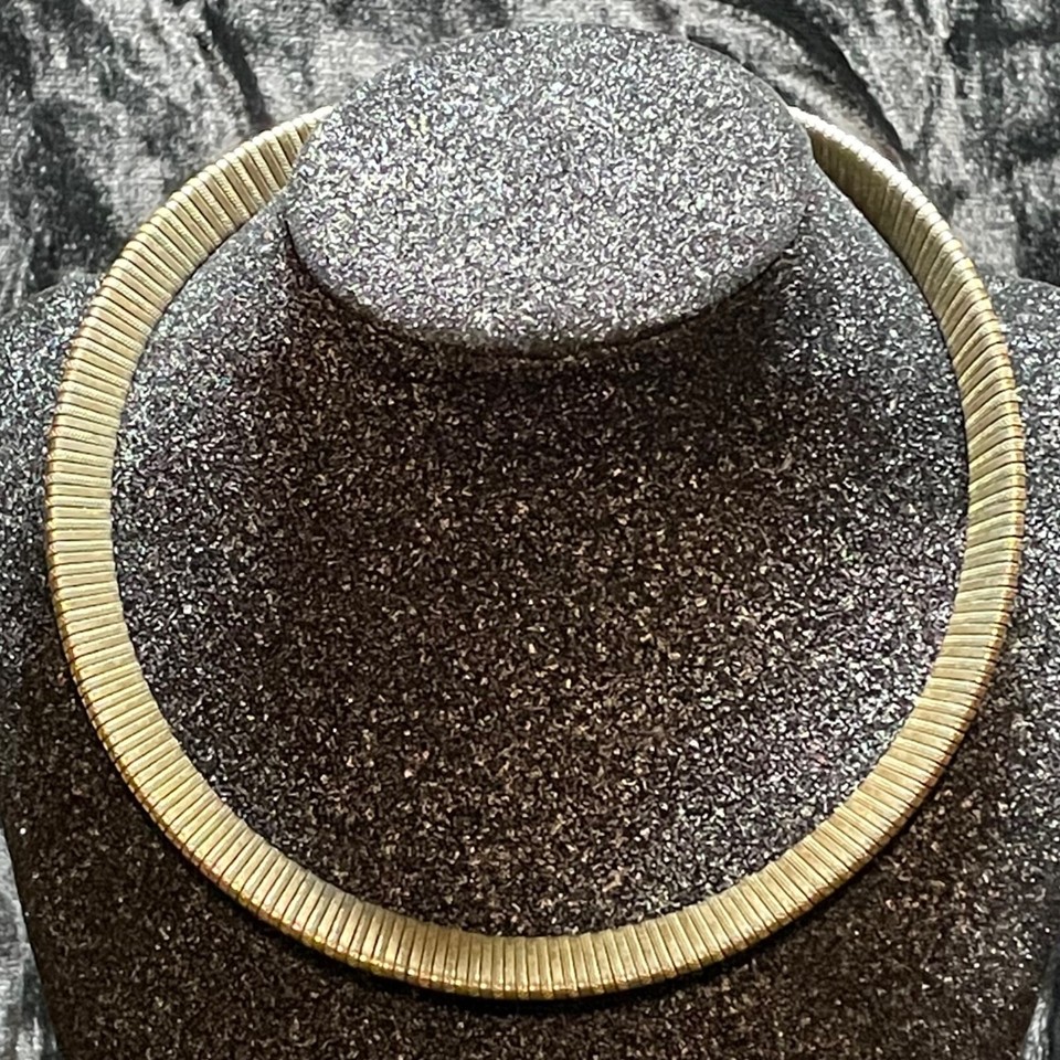 NECKLACE vintage goldtone faded flat expansion chain fold over clasp ...