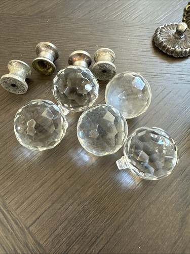 Vintage Clear Multi-Faceted Glass Spheres 1.25" Cabinet Knobs Pulls Set ...
