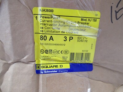 Square D HJA36080 Circuit Breaker 80 Amp 600 Volt 3P 65K HJ150 - NEW-B ...