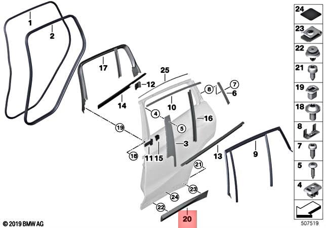 Genuine BMW X3 X4 M G01 G02 X3 18d TX11 Moulding Door Rear Right ...