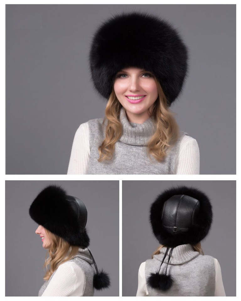 Womens Fluffy Fox Fur Hat Russian Hat Winter Warmer Ear Cap Ushanka ...