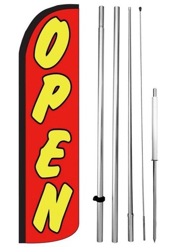 OPEN Windless Swooper Feather Flag 15' Tall Large Pole Kit Banner Sign ...