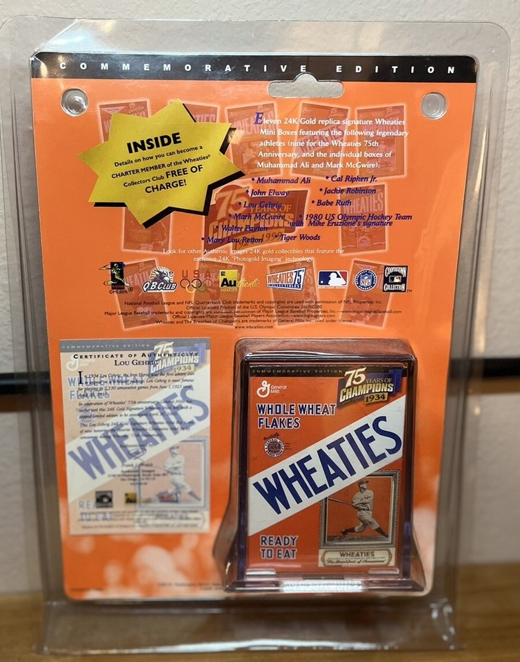 1999 Commemorative Mini Wheaties Box Lou Gehrig 24k Gold Replica ...