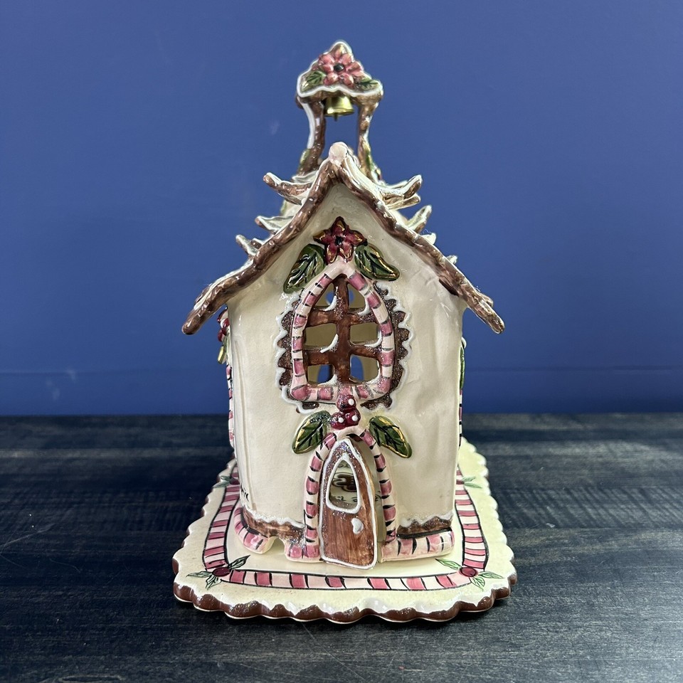 Blue Sky Gingerbread Church Votive Holder Christmas Decor Tea Light ...