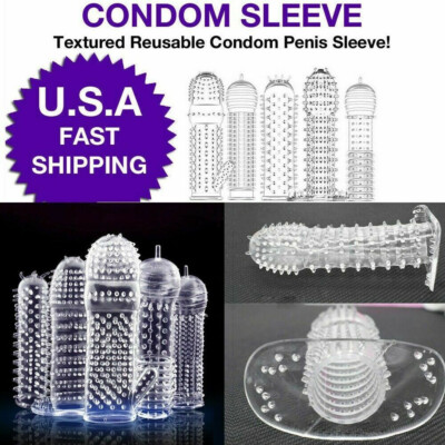 5PC Penis Extender Girth Enhancer Realistic Sleeve Sheath Large ...