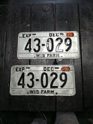 Vintage 1954 Silver/black Wisconsin Farm License Plates With Removable ...