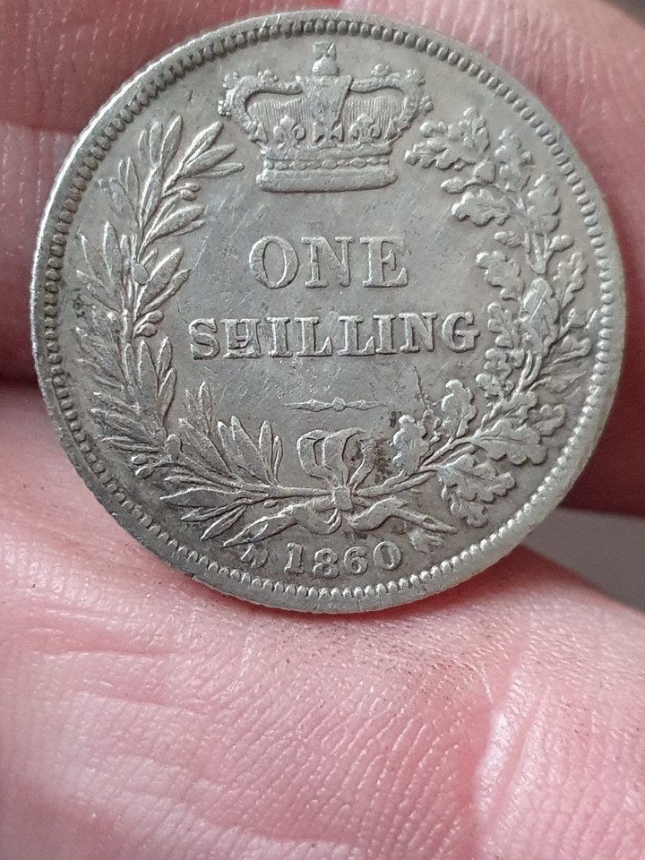 1860 Silver British Queen Victoria Young head Silver One Shilling Coin ...