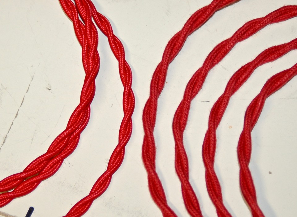 Red Twisted Rayon Cloth Covered Wire, Vintage Fabric Lamp Cord, Antique ...