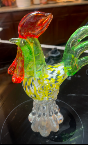 Art Glass Rooster Hand Blown Figurine Red Yellow Green 8" tall | eBay