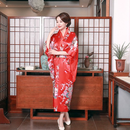 Japanese Kimono Robes Chinese Traditional Women Summer Satin Sleep Robe ...