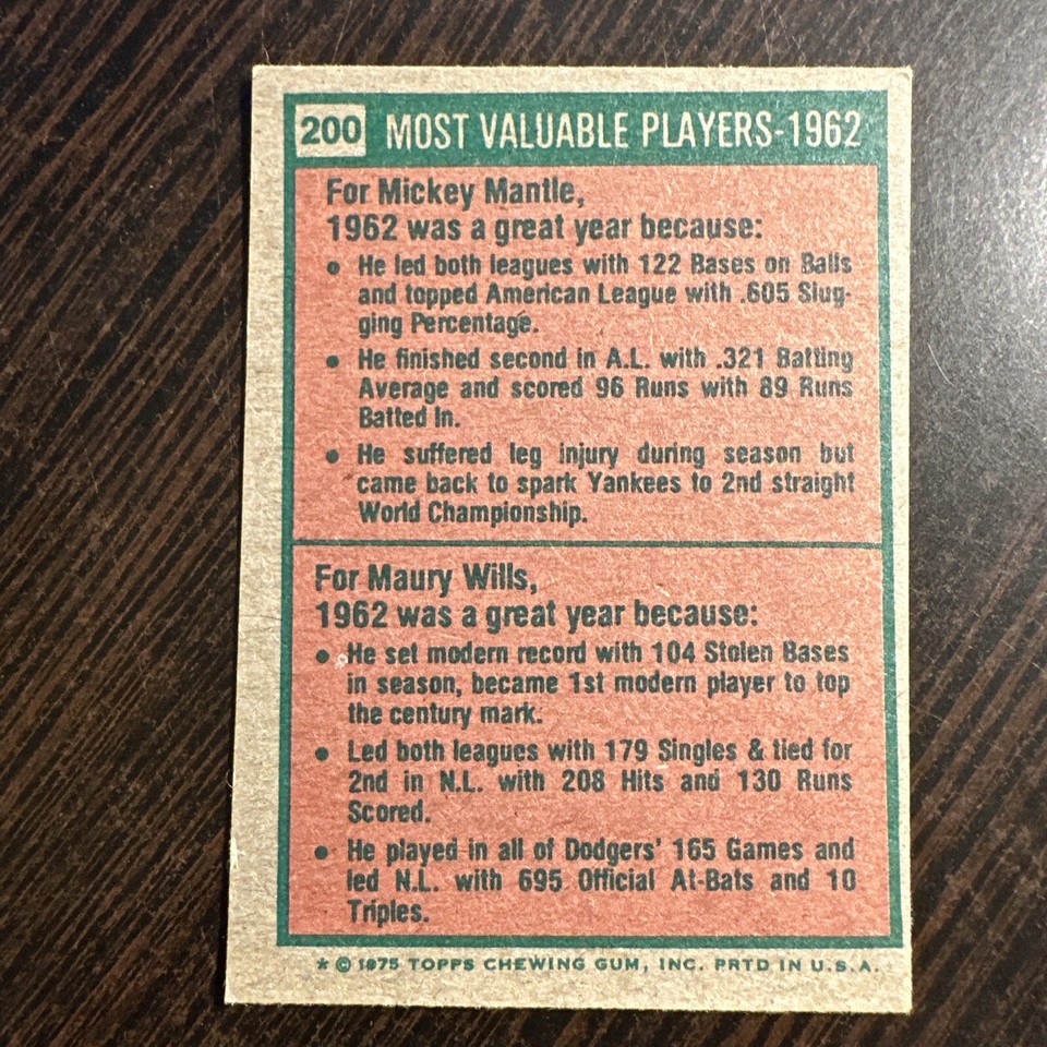 1975 TOPPS MINI MICKEY MANTLE MVP #200 NEW YORK YANKEES VG-EX OR BETTER ...