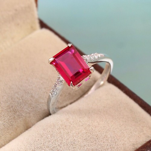 8X6 MM Lab-Created Ruby Emerald Cut 925 Solitaire Engagement & Wedding Rings | eBay