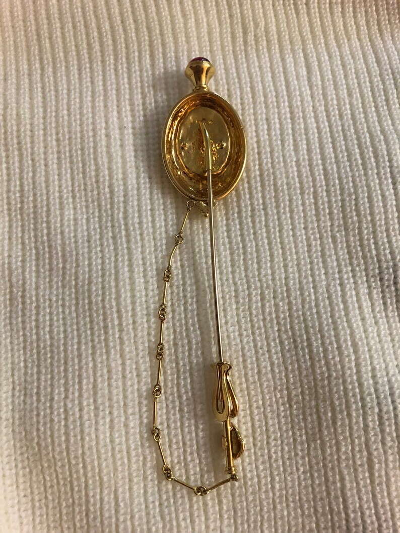 Antique 18K Yellow Gold Ruby Cameo Hat Brooch Pin | eBay
