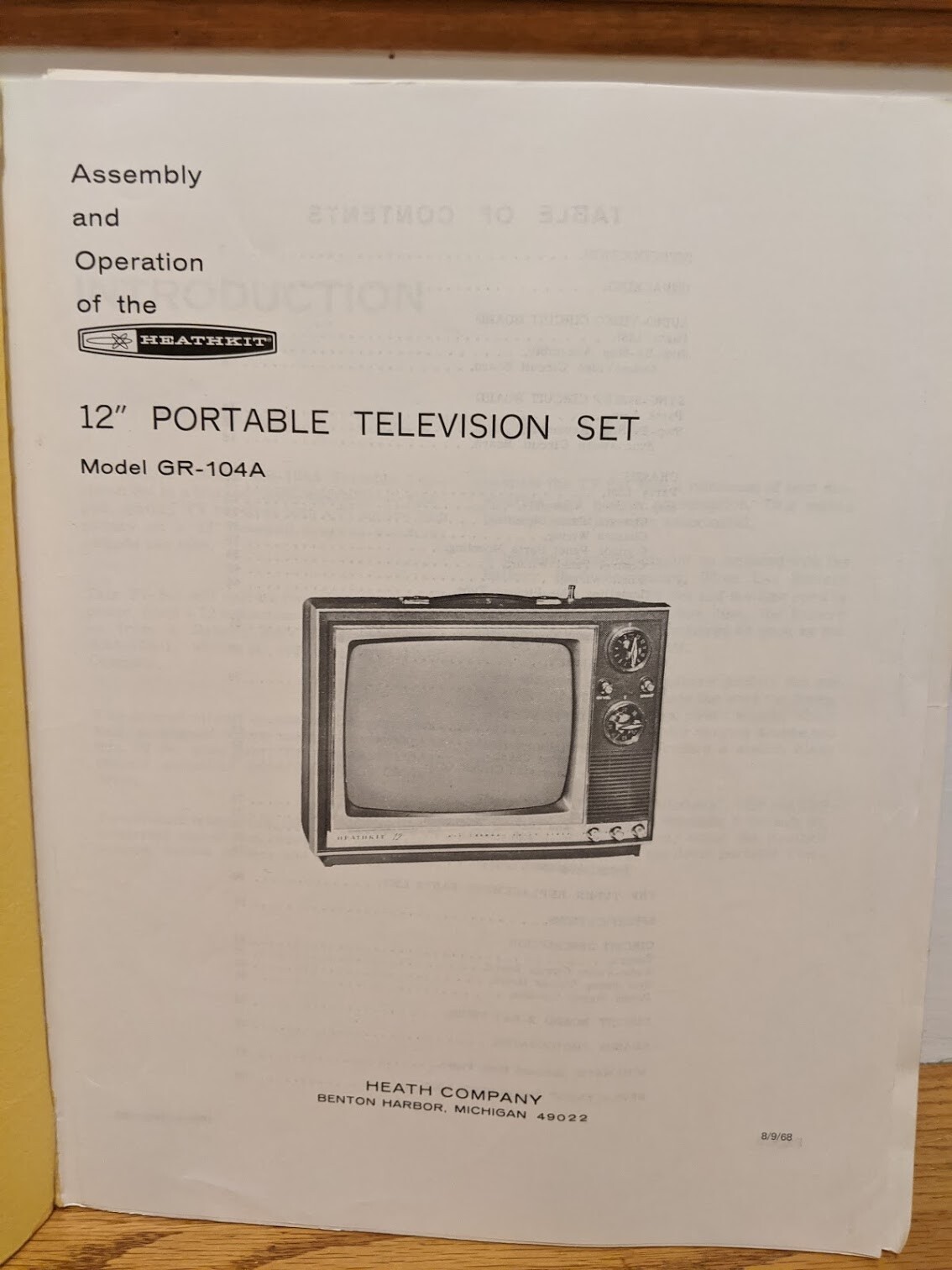 Heathkit 12" Portable Television Model GR-104A Rare Orig Owner's ...
