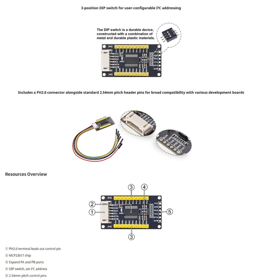 MCP23017 IO Expander Board, I2C Interface 16 GPIO Expansion Module for ...