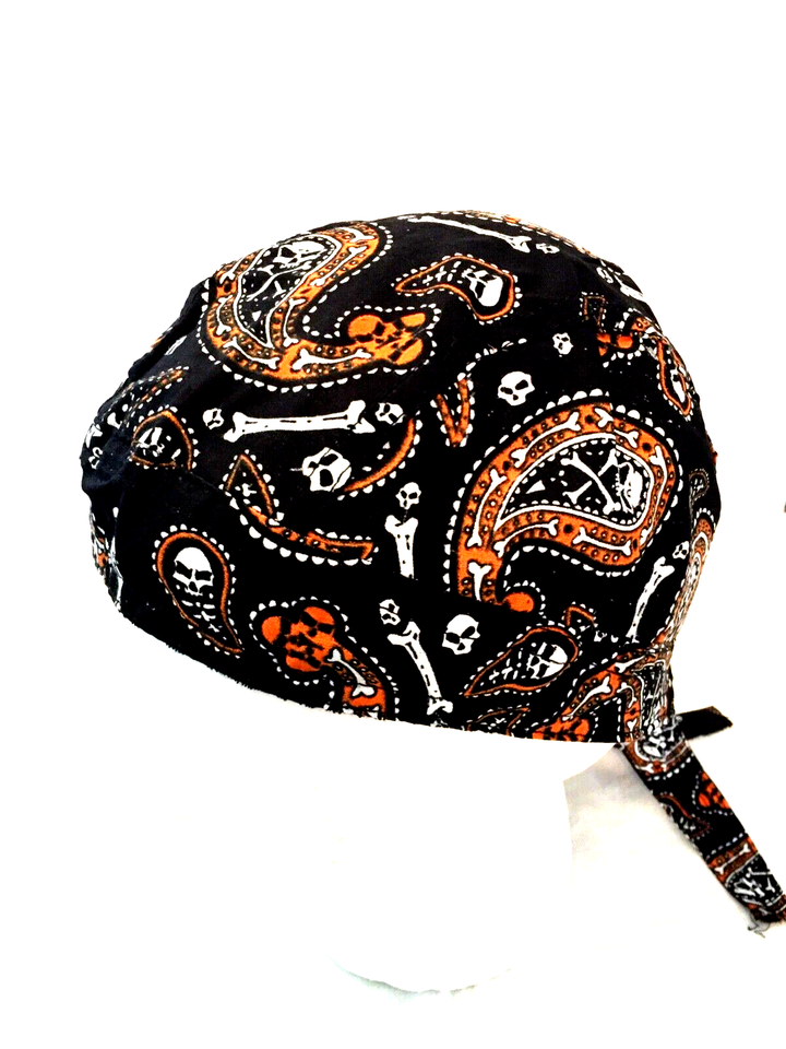 Skull Paisley Orange Do Doo Rag Bandana Biker Skull Cap Head Wrap With ...