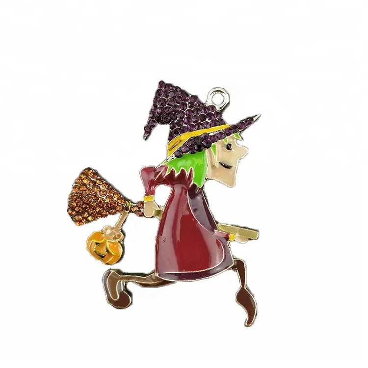 2pcs/lot Halloween Holiday Pendant Enamel Rhinestone Witch Pendant for ...