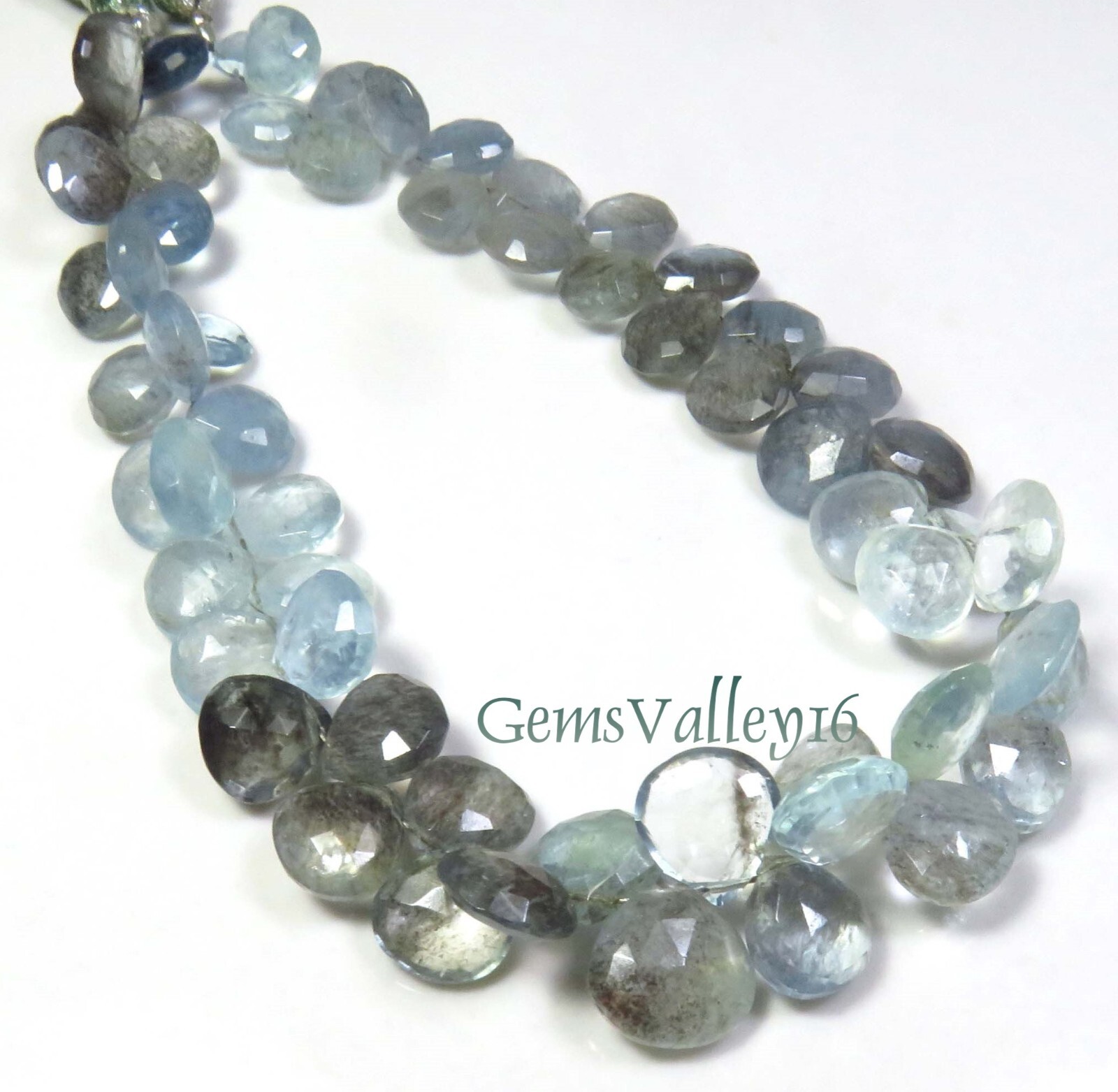 Natürlich Blau Moos Aquamarin Facettiert Herz Edelsteine Perlen 8.5 ...