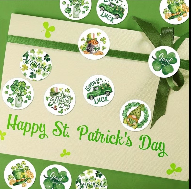 40 PCs Round 1” St Patrick’s Day Themed Stickers 12 Designs Parties Env ...