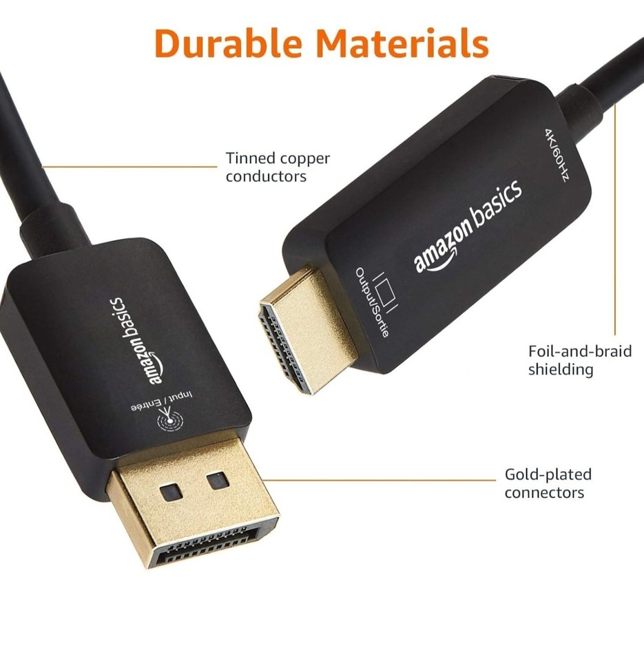 Amazon Basics DisplayPort to HDMI Cable, 4K@30Hz, 1080p, 6 ft, Black ...