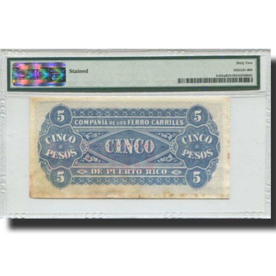 [#278484] Banknote, Puerto Rico, 5 Pesos, UNDATED (1880), Rare, KM ...