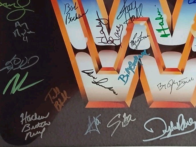 WWF Logo 13x19 Poster Autographed By 27 Wrestlers Hogan LOD Earthquake ...