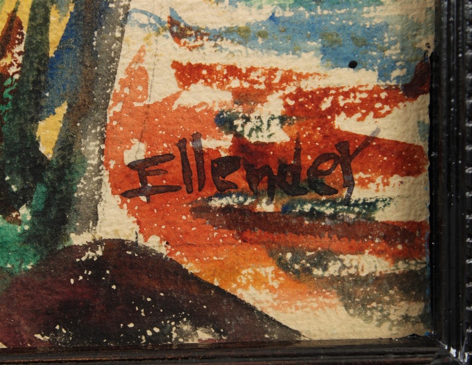 Signed Vintage RAPHAEL ELLENDER Expressionist Watercolor Painting River ...