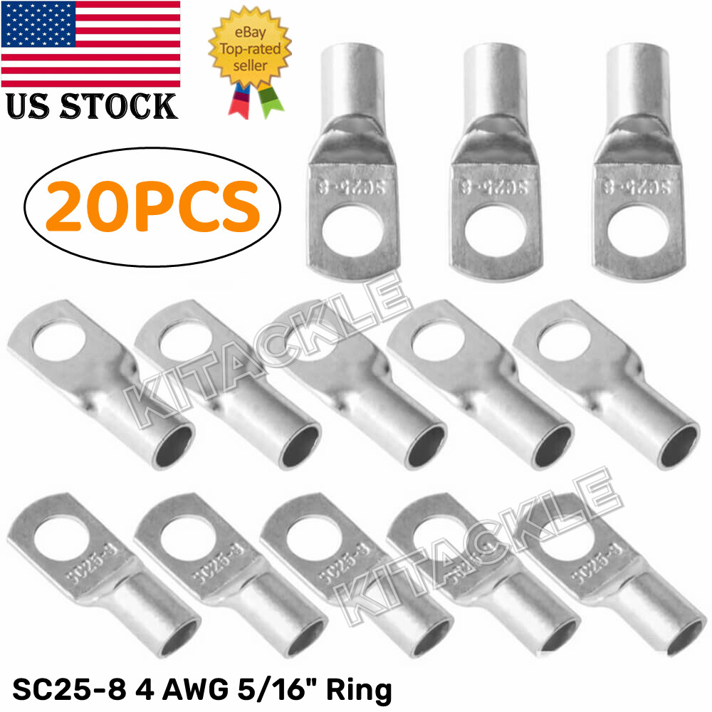 280PC Heavy Duty Wire Lugs Battery Cable Tinned Copper Eyelets SC Ring ...