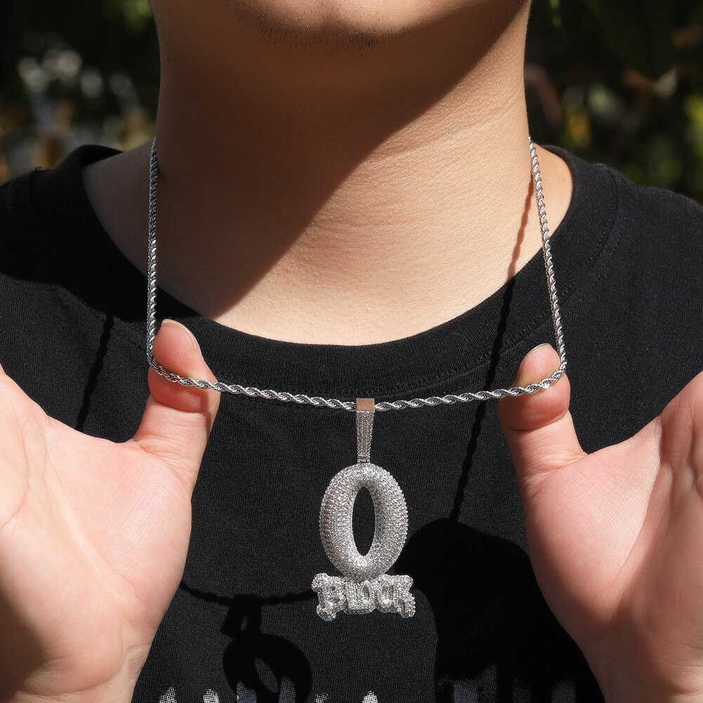 Hip Hop Pendant Chain Necklace O BLOCK Iced Out 5A+ CZ 18K Gold Silver ...