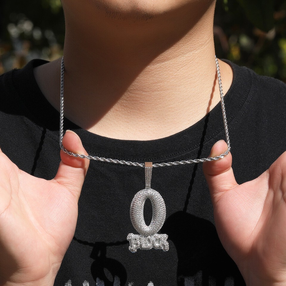 Hip Hop Pendant Chain Necklace O BLOCK Iced Out 5A+ CZ 18K Gold Silver ...