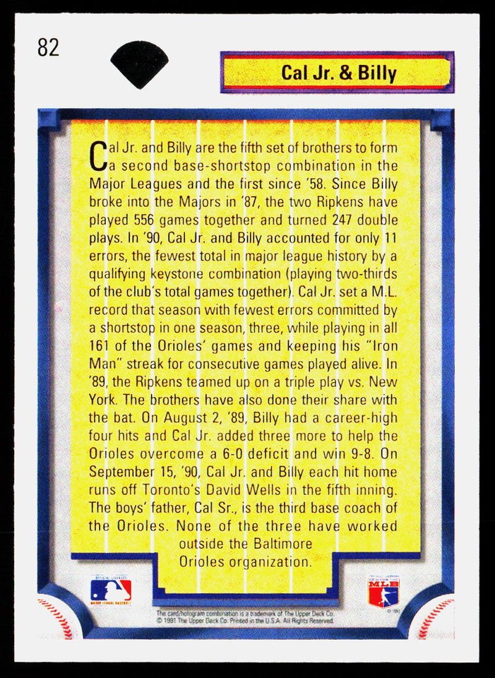1992 Upper Deck #82 Cal Jr. & Billy | eBay