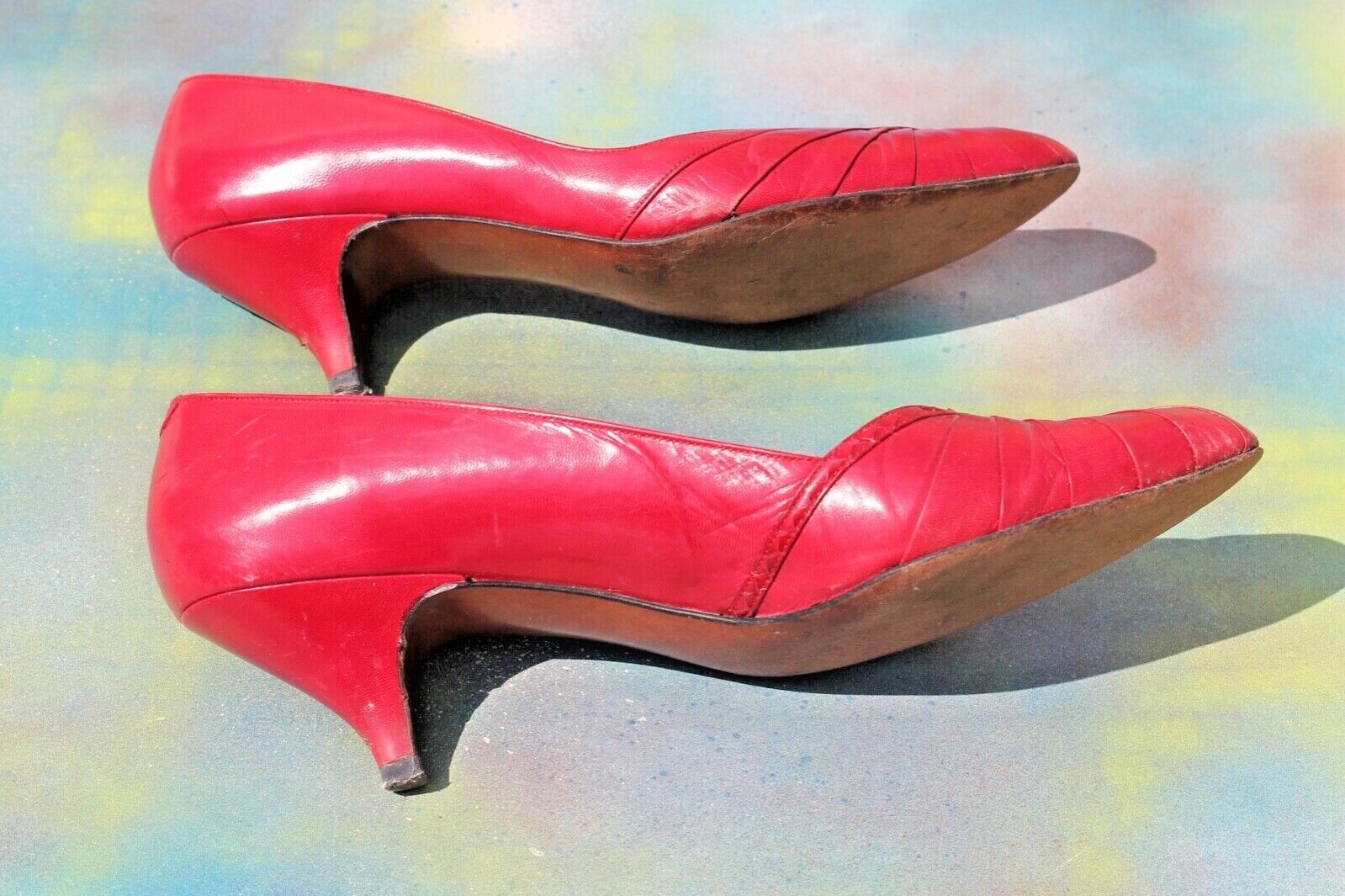 Evan Picone Red Leather Low Heel Pumps Snakeskin Acce… - Gem