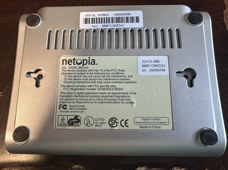 Netopia 2241N-006 ADSL 2/2+Gateway - Res, Single-Port Eth/USB Modem | eBay