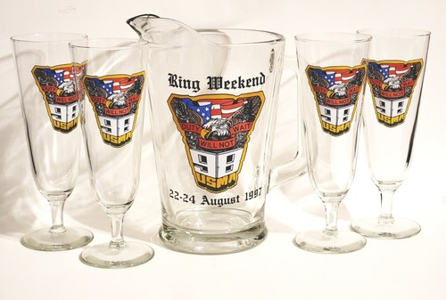 Vtg WEST POINT USMA Ring Weekend 1998 Glass Beer Pitcher and 4-Pilsner ...