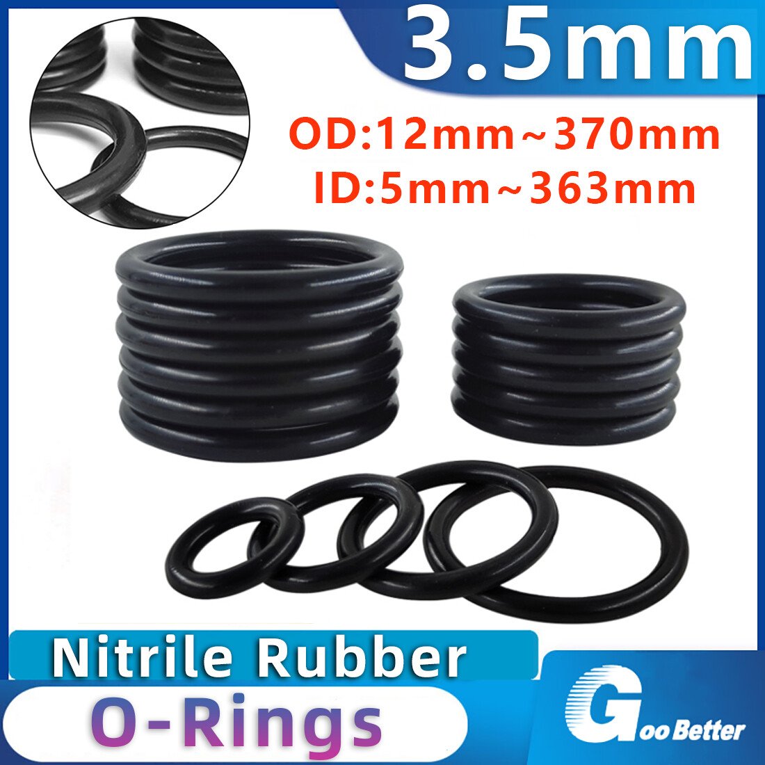 3.5mm Metric O Ring Nitrile Rubber 12mm - 370mm OD NBR O-Rings Seal ...