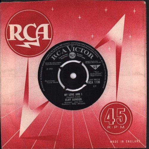 Cliff Aungier My Love E I 7" Vinyl UK Rca Victor 1968 Design Etichetta ...