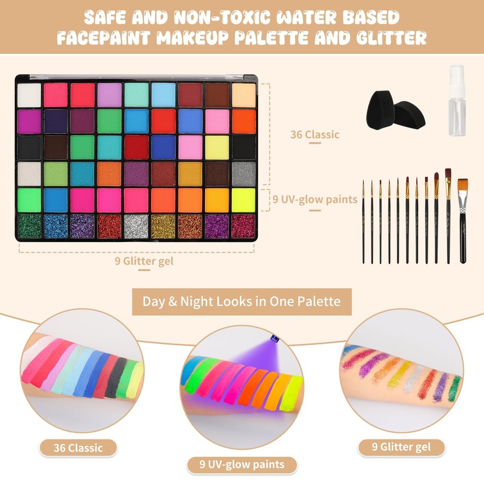 54 Color Face Painting Kit for Kids - Non Toxic Water Activated Face ...