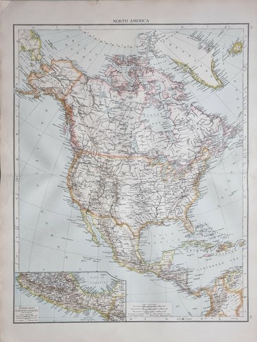 1895 ANTIQUE MAP NORTH AMERICA UNITED STATES ALASKA CANADA MEXICO ...