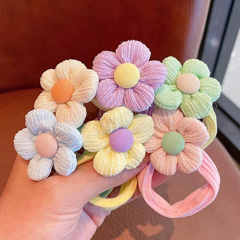 6PCS Children Sweet Cute Bowknot Hair Rope Fashion Multicolor Flower ...