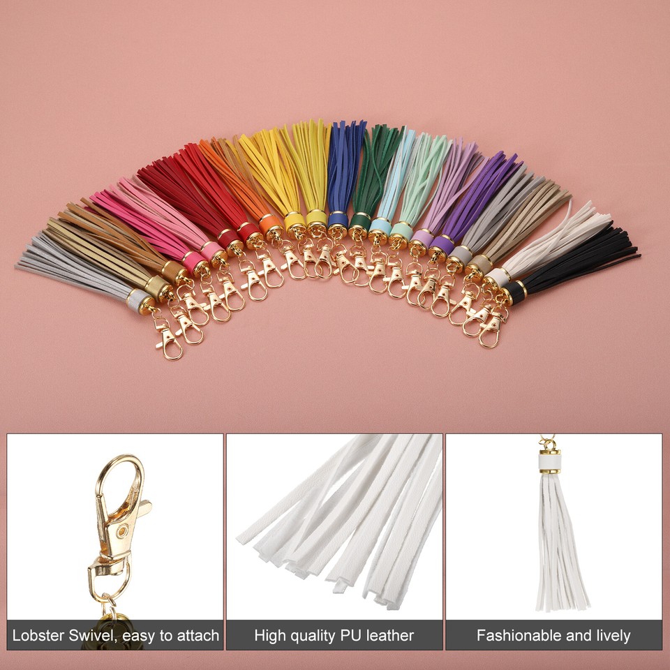 18pcs PU Leather Keychain Tassels, 5.9" Key Chain Tassels, (White ...