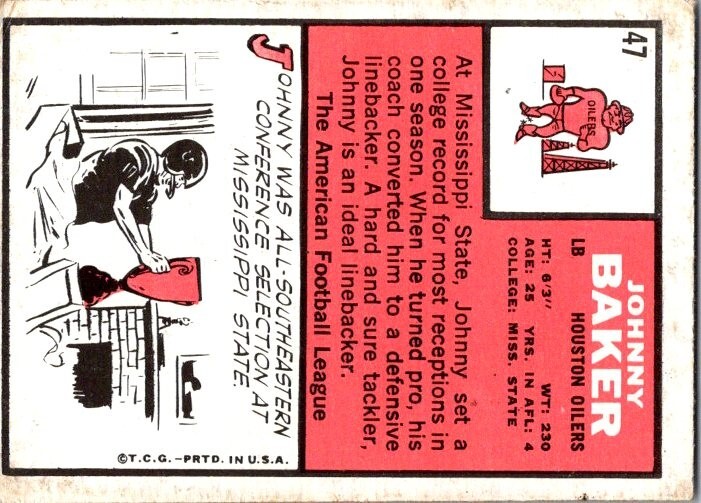 1966 TOPPS FOOTBALL #47 JOHNNY BAKER LOW GRADE IU | eBay