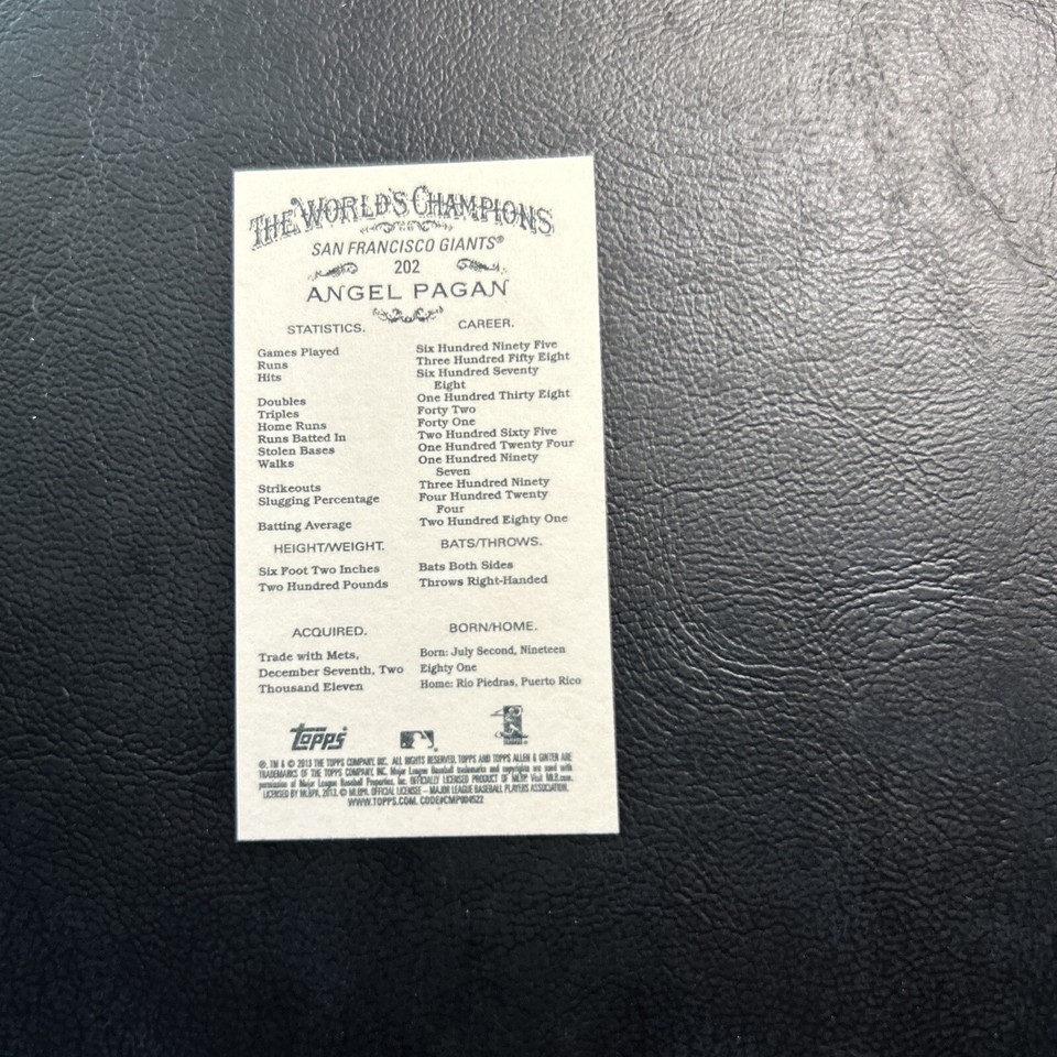 B39a Allen And GINTEr Mini 2013 Topps #202 Angel Pagan San Francisco ...