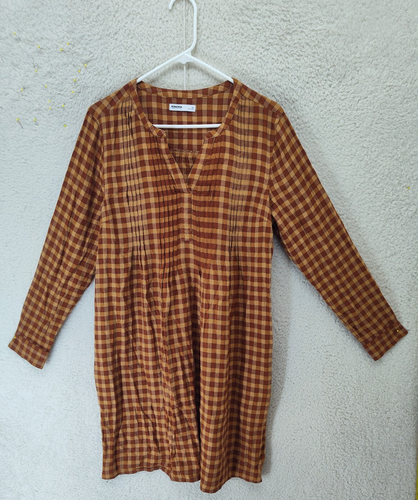 Sonoma Women Dress Medium Brown Plaid Flannel B Long Sleeve Pintuck ...