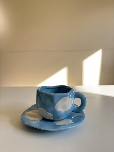 Blue Cloud Cute Print Pink Tea Cup Mug Saucer Set | eBay