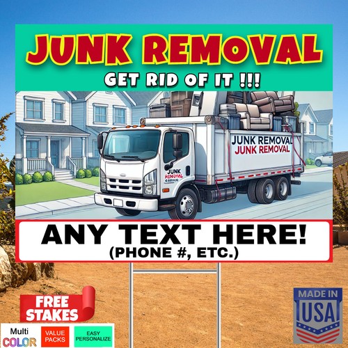 JUNK REMOVAL Custom Personalize 16"x12" - 10 Pk Yard Signs w/Stakes ...