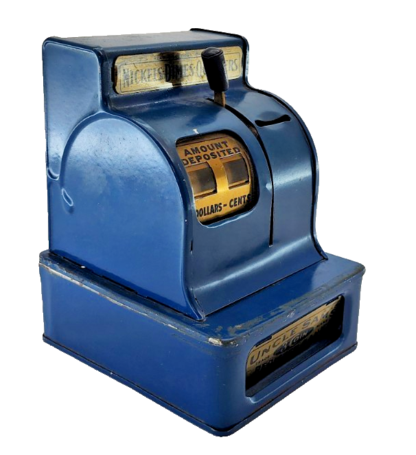 Vintage Uncle Sam's 3 Coin Cash Register Bank Toy - Calculates Total ...