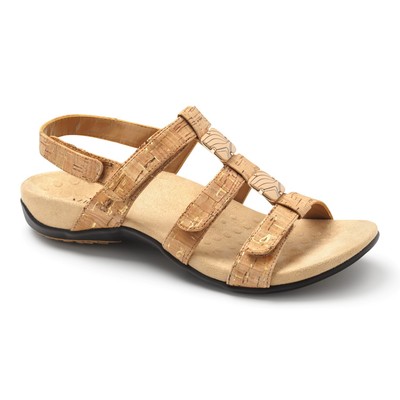 Vionic Amber - Women's Adjustable Slide Sandal - Orthaheel Gold Cork ...