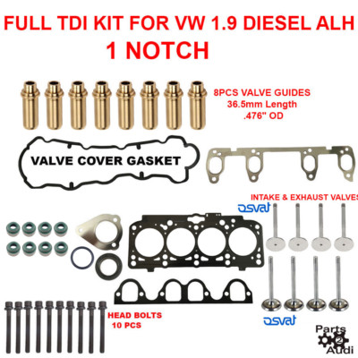 1 NOTCH Cylinder Head Gasket Set w Bolts,Valves & Valve Guides VW TDI 1 ...