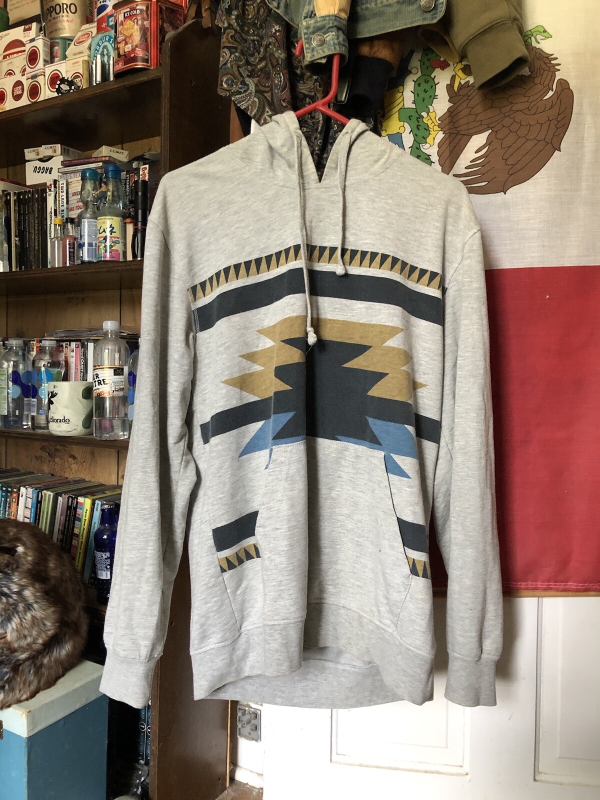 Aztec Southwestern Retrofit lightweight gray hoodie s… - Gem
